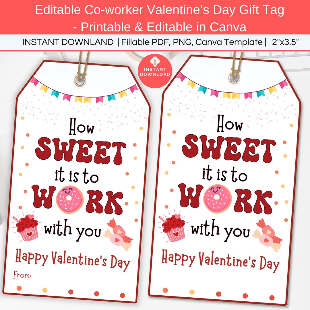 How Sweet It is to Work With You Coworker Valentine Gift Tag, Editable ...