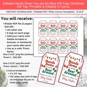 Hands Down You're the Best Tag, Editable Christmas Thank You Gift Tag ...