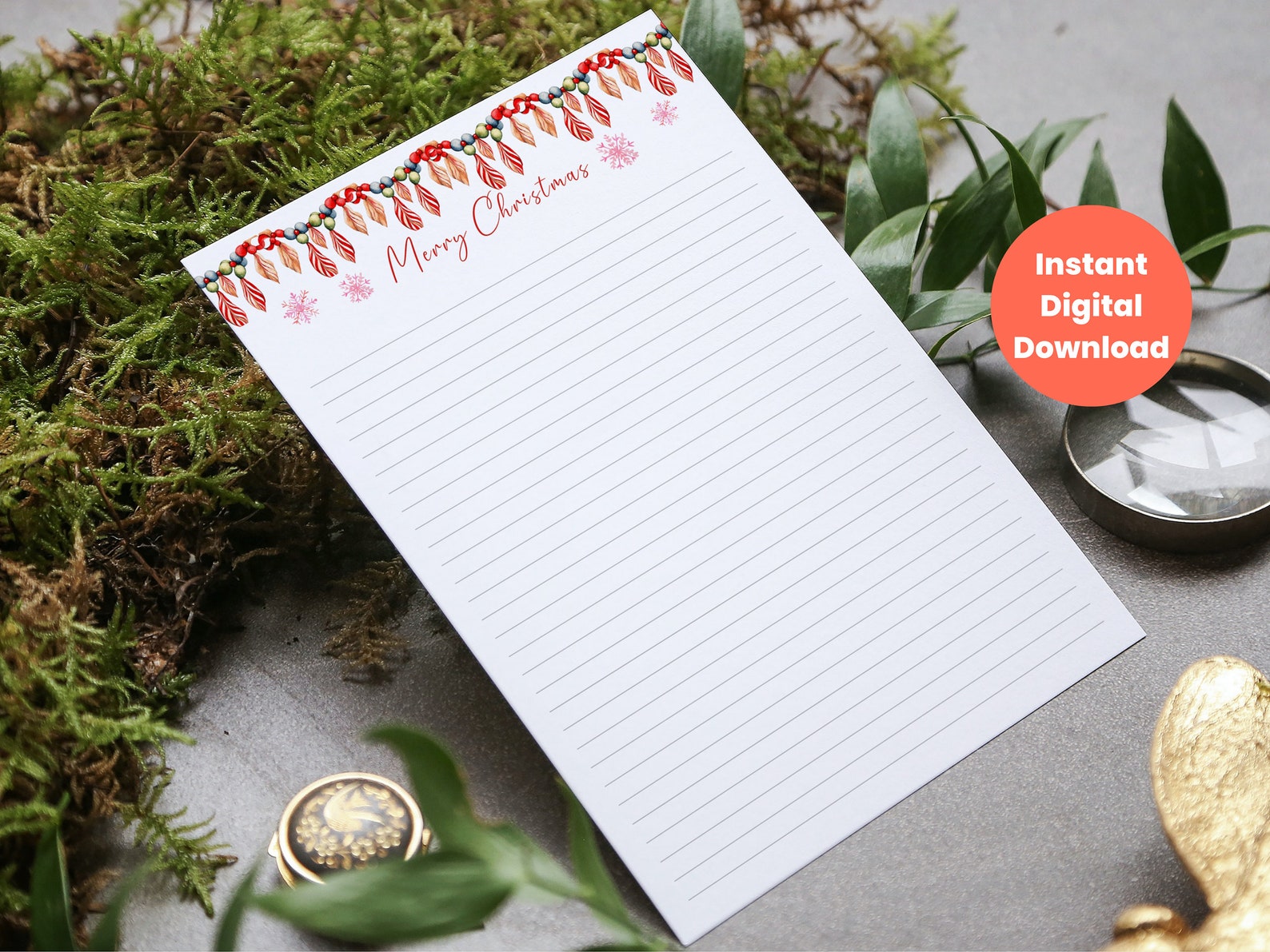 Printable Christmas Garland Stationery Digital Download Paper, Instant ...