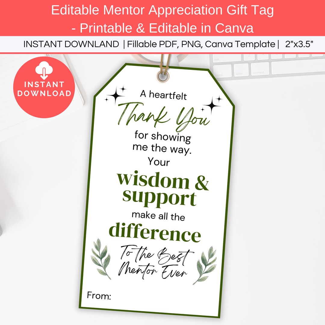 Thank You Mentor Gift Tag Printable, Editable Mentor Appreciation Gift ...