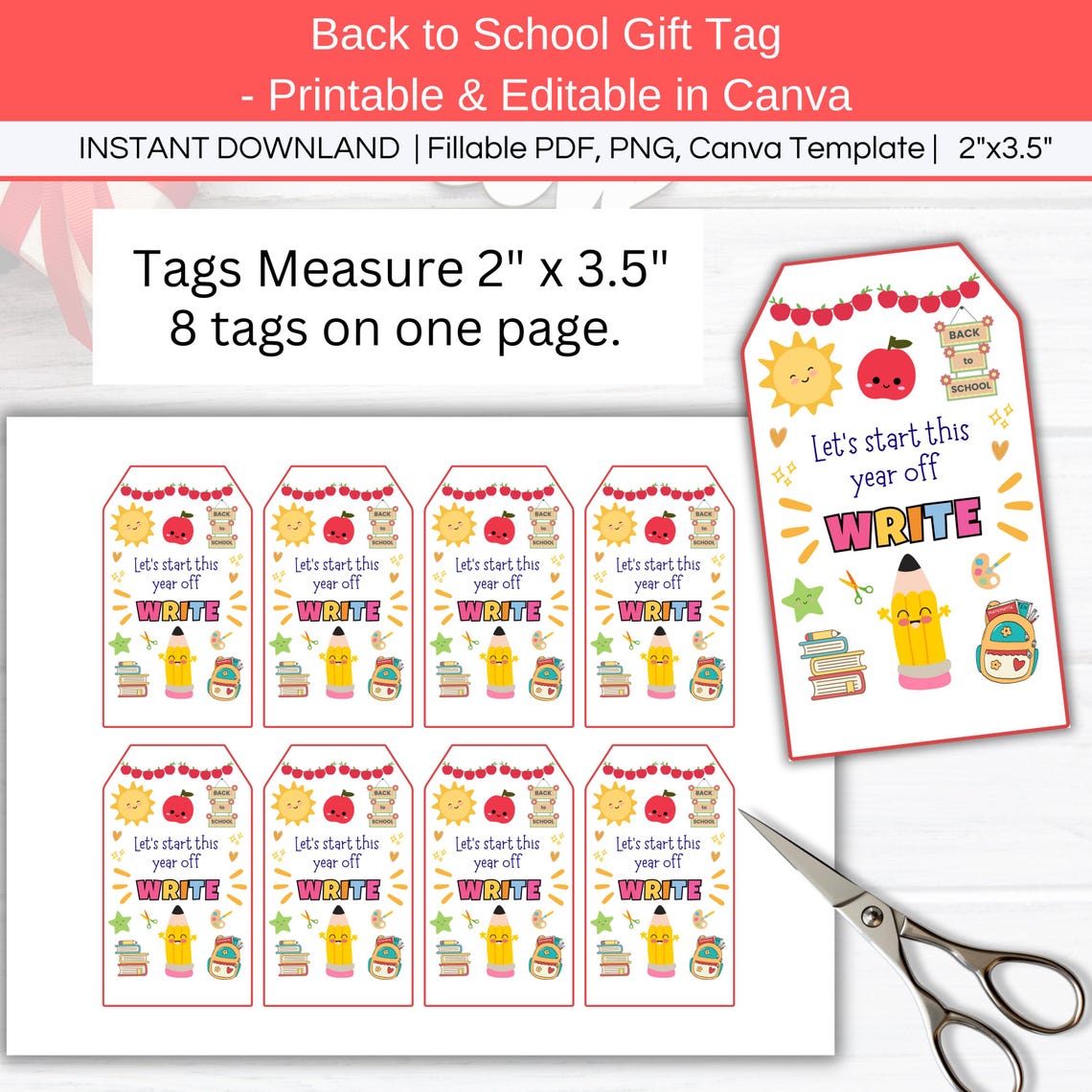 Start the Year off Write Tag Printable, First Day of School Pencil Gift ...