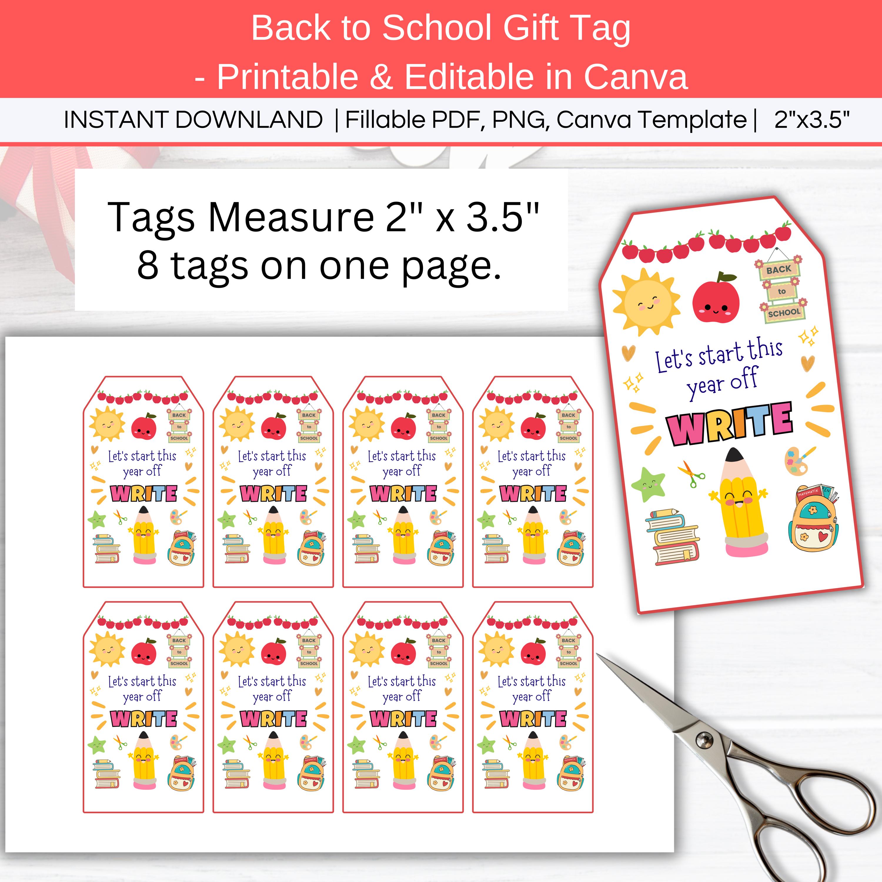 Start the Year off Write Tag Printable, First Day of School Pencil Gift ...