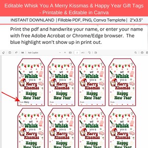 Editable We Whisk You a Merry Kissmas & Happy New Year Gift Tag, Baking ...