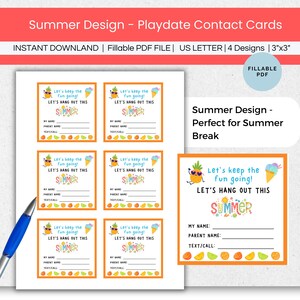 Printable Kids Playdate Cards, Fillable Keep in Touch Cards, Kids ...