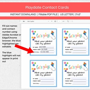 Printable Kids Playdate Cards, Fillable Keep in Touch Cards, Kids ...