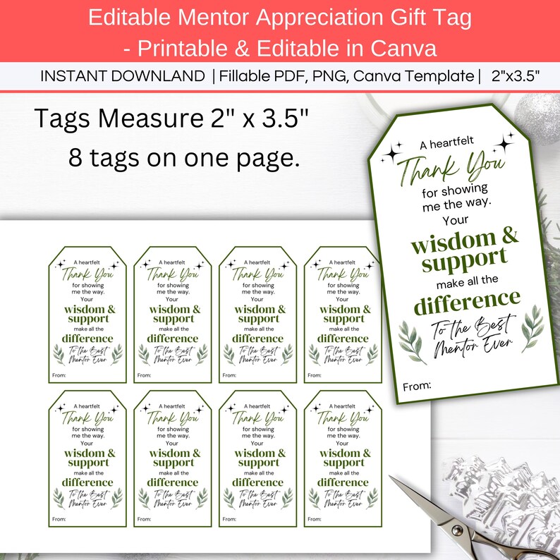 Thank You Mentor Gift Tag Printable, Editable Mentor Appreciation Gift ...
