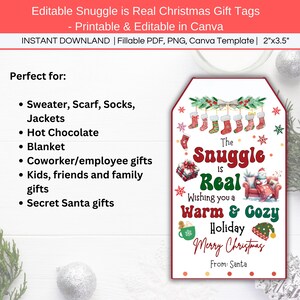 The Snuggle is Real Christmas Blanket Gift Tag Printable Editable ...