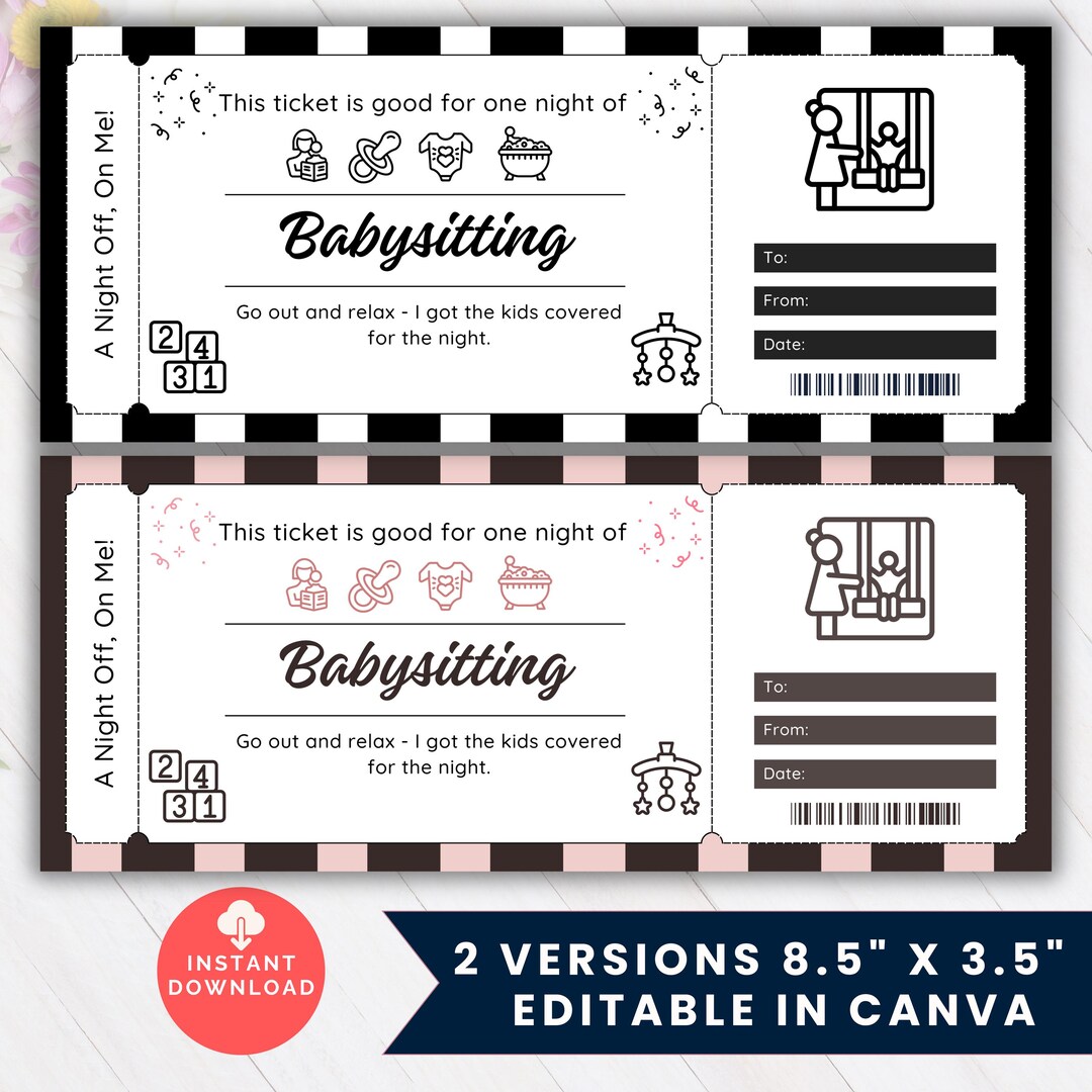 One Free Night Babysitting Coupon Canva Template, Editable Date Night ...