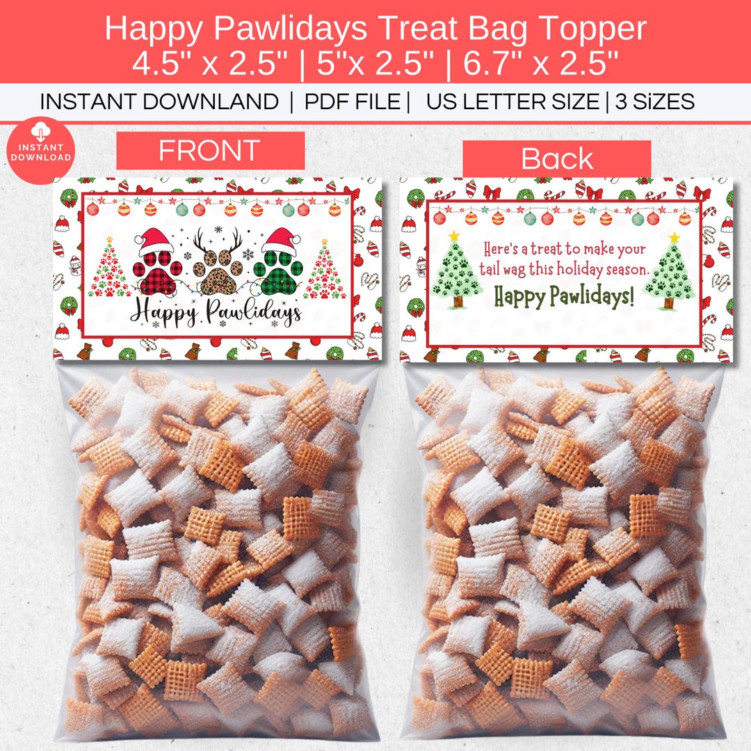 Happy Pawlidays Treat Bag Topper Printable, Happy Holidays Cookie Candy ...