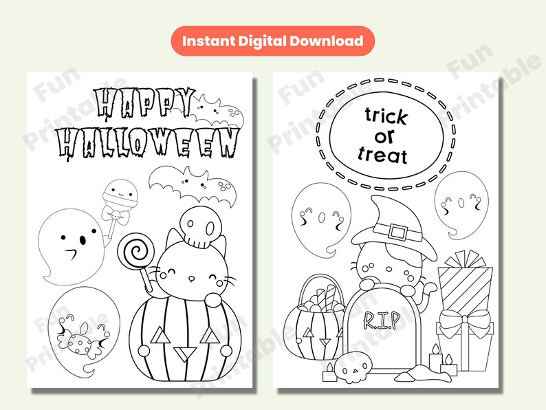 4 Printable Cute Cats and Ghosts Coloring Halloween Greeting - Etsy