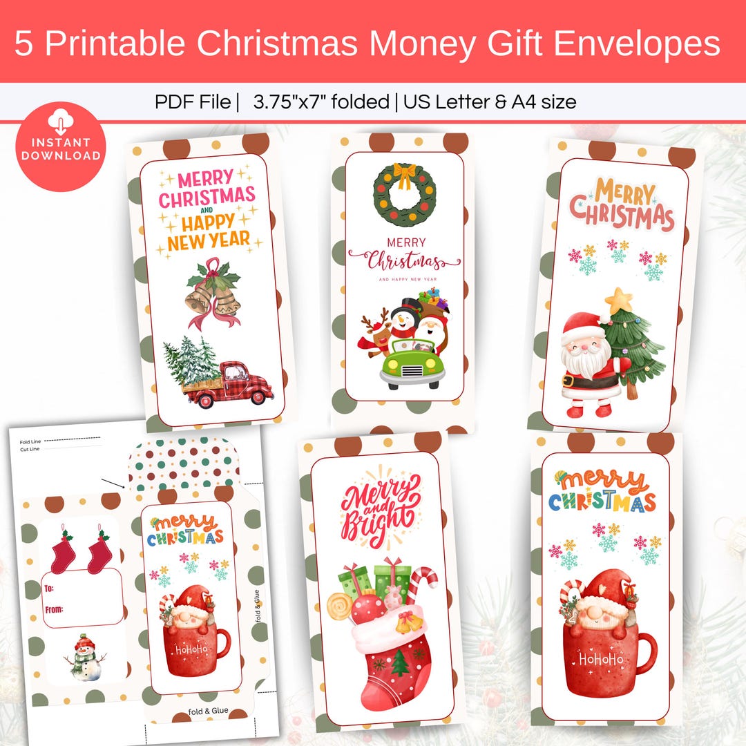 Christmas Money Gift Envelope Printable, Holiday Currency Envelope ...