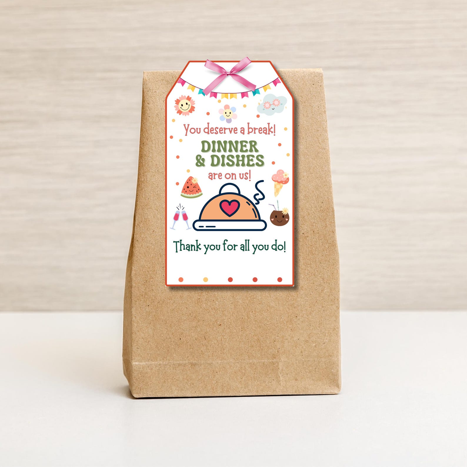 Dinner and Dishes Tag, You Deserve A Break Gift Tag Editable, School ...
