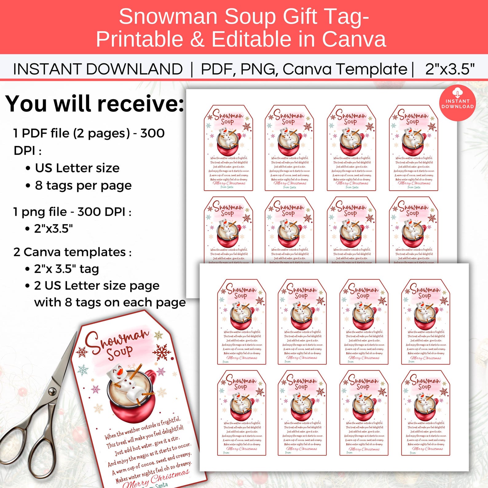 Snowman Soup Tag Printable, Snowman Soup Labels, Christmas Snowman ...