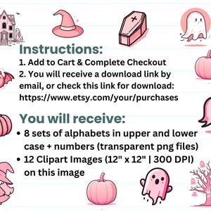 Pink Halloween Doodle Font Alphabet Clipart Bundle, 8 Full Sets Alpha ...