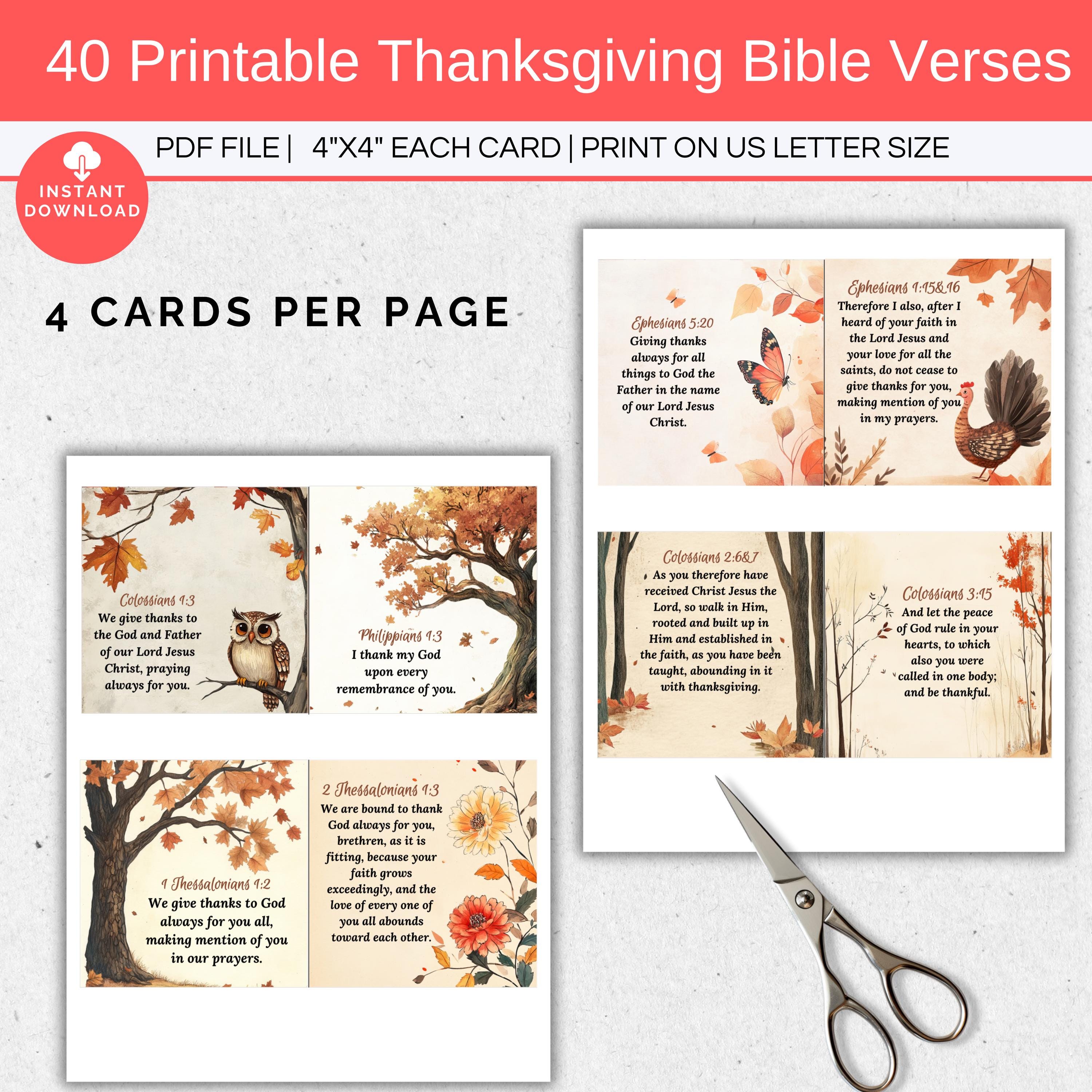 40 Thankful Bible Verse Printable Cards, Bible Verse Scripture Memory ...