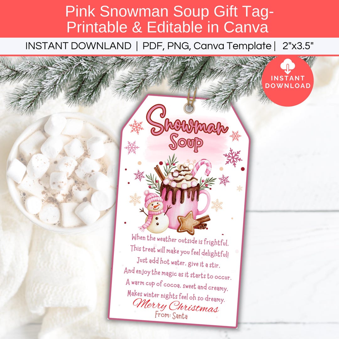 Snowman Soup Tag Printable, Snowman Soup Labels, Christmas Snowman ...