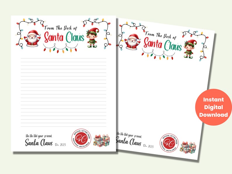 Printable Editable Letter From Santa Stationery Digital Download Paper ...