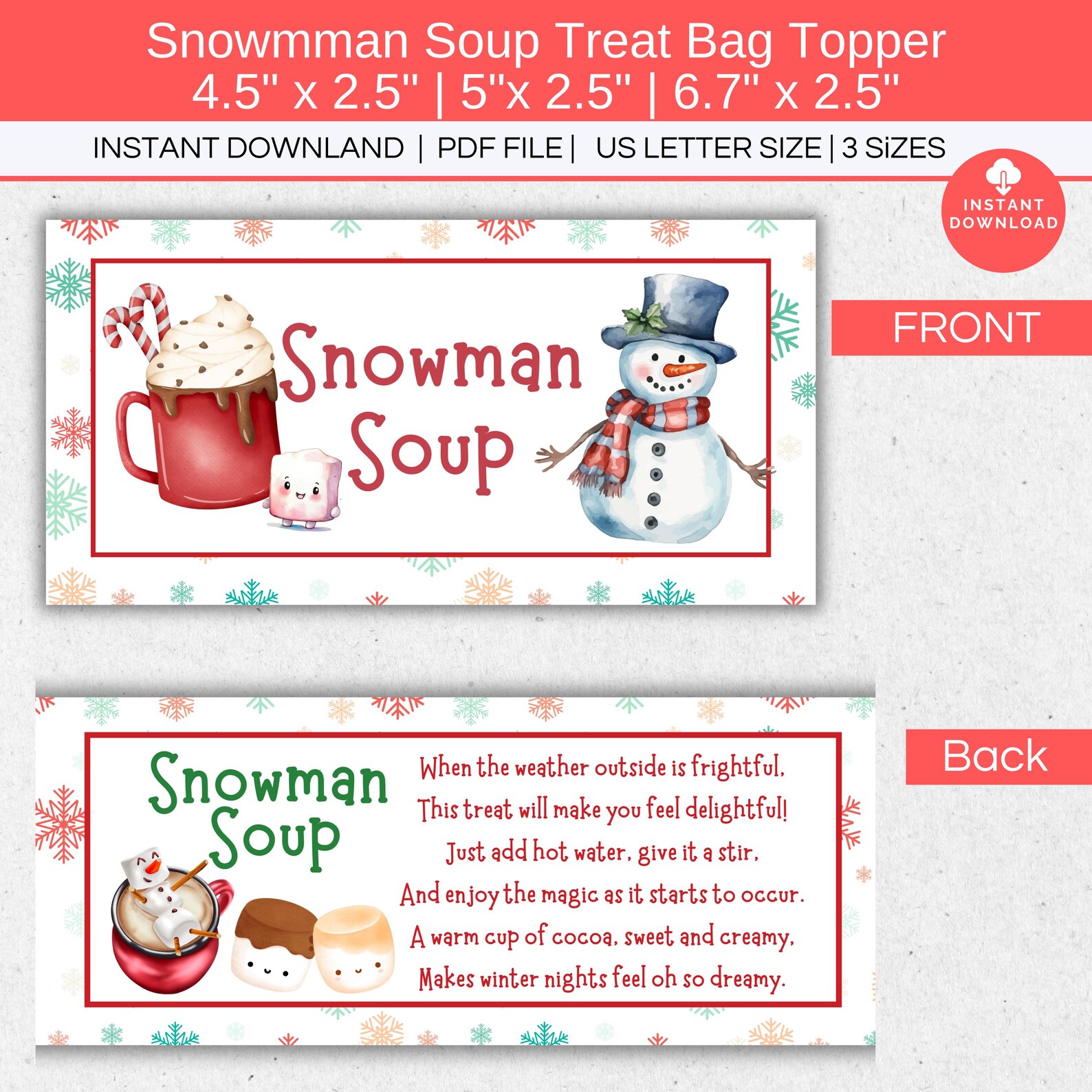 Snowman Soup Treat Bag Topper Printable, Snowman Soup Label, Winter ...
