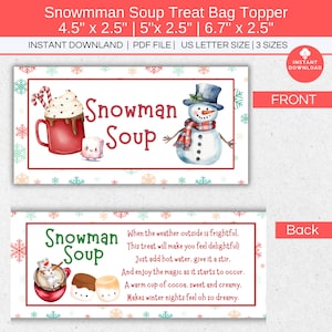 Snowman Soup Treat Bag Topper Printable, Snowman Soup Label, Winter ...