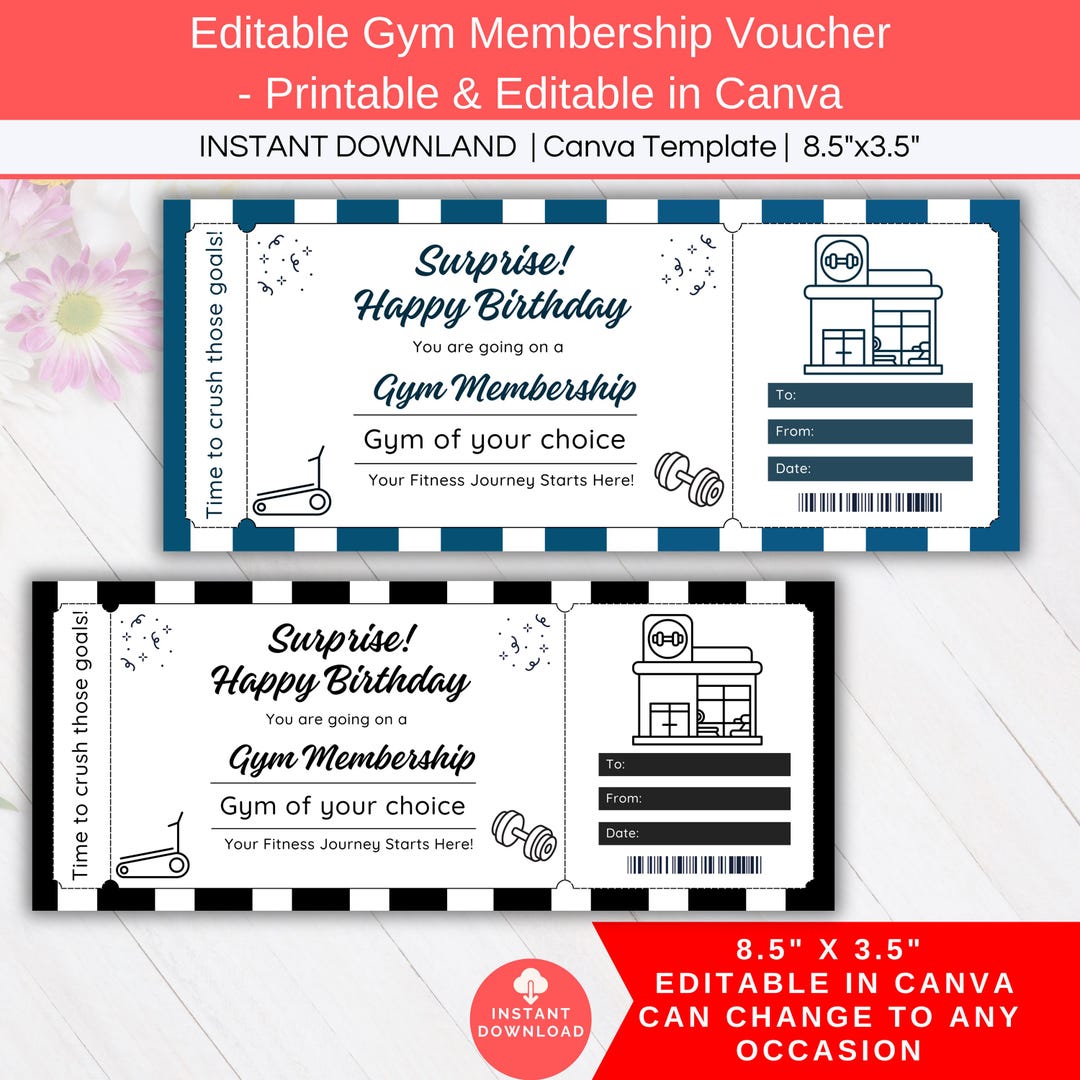 Gym Membership Gift Voucher Template, Surprise Birthday Fitness ...