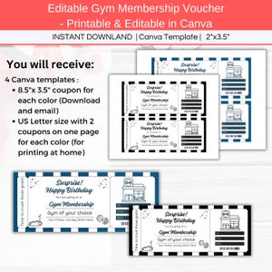 Gym Membership Gift Voucher Template, Surprise Birthday Fitness ...