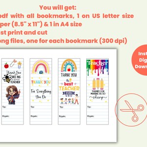 Printable Teacher Appreciation Bookmark Set, Teacher Bookmark, Thank ...