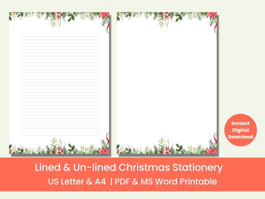 Printable Winter Christmas Stationery Paper Garland Berries Digital ...