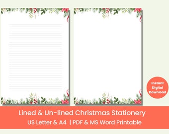 Printable Christmas Stationery Digital Download - 8.5" X 11" Instant ...