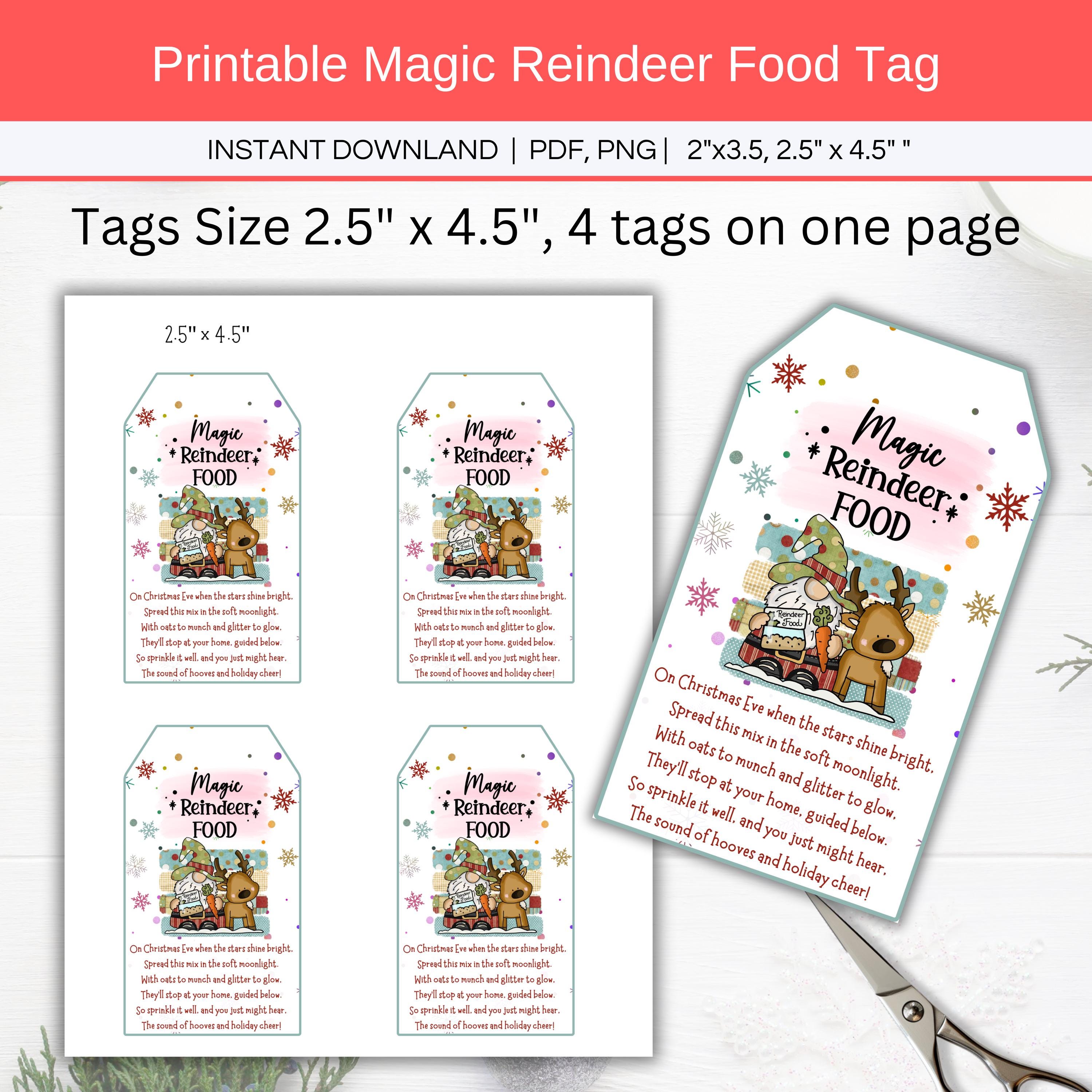 Magical Reindeer Food Tags Printable, Reindeer Food Card, Magic ...