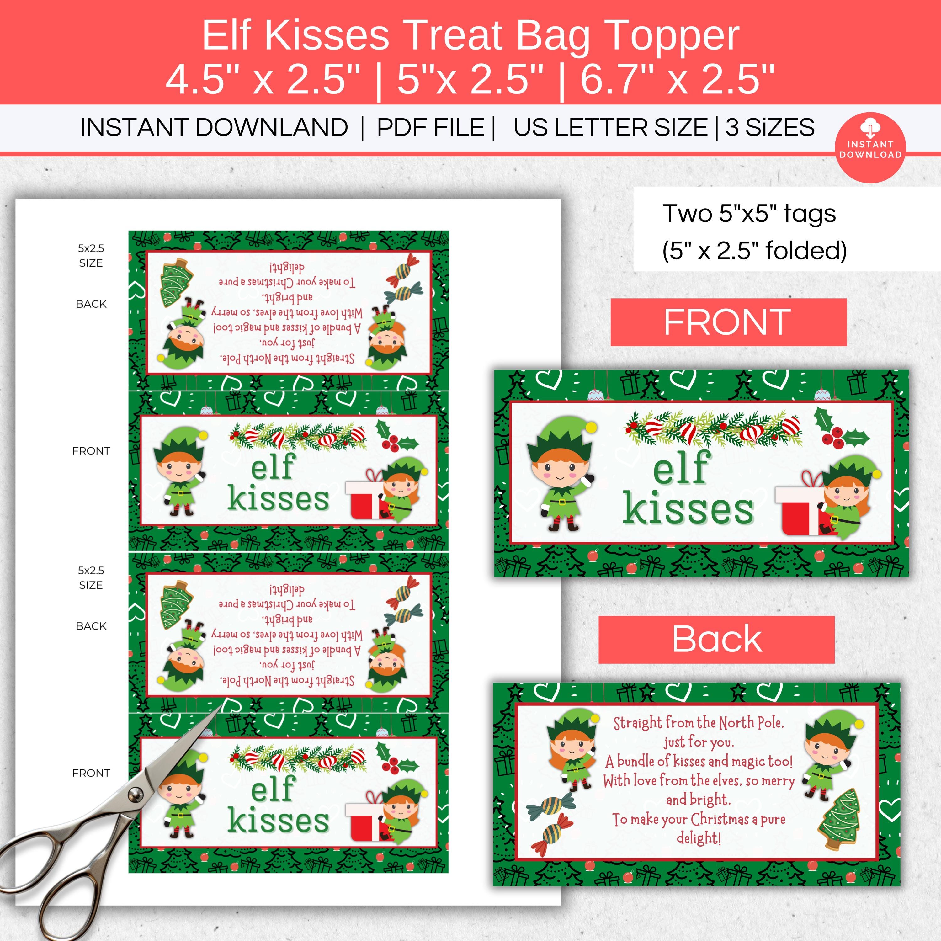 Elf Kisses Treat Bag Tag Topper Printable, Elf Kisses Label, Winter ...