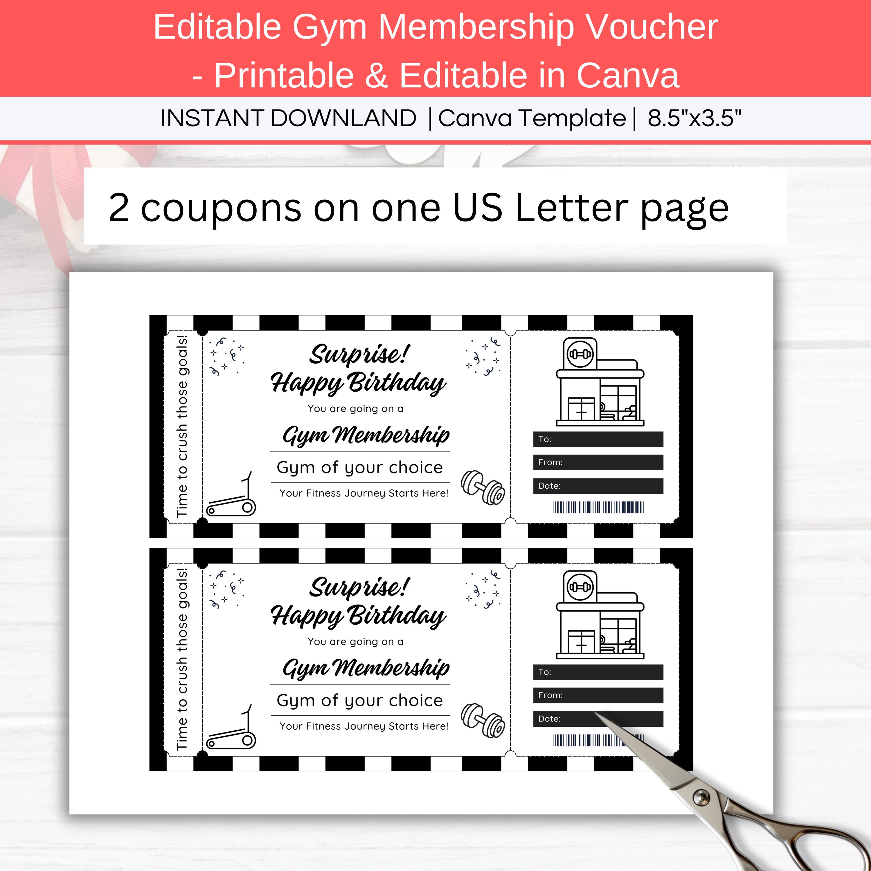 Gym Membership Gift Voucher Template, Surprise Birthday Fitness ...