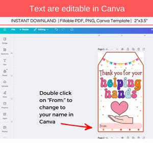 Thank You for Your Helping Hands Gift Tag, Coworker Volunteer Staff ...