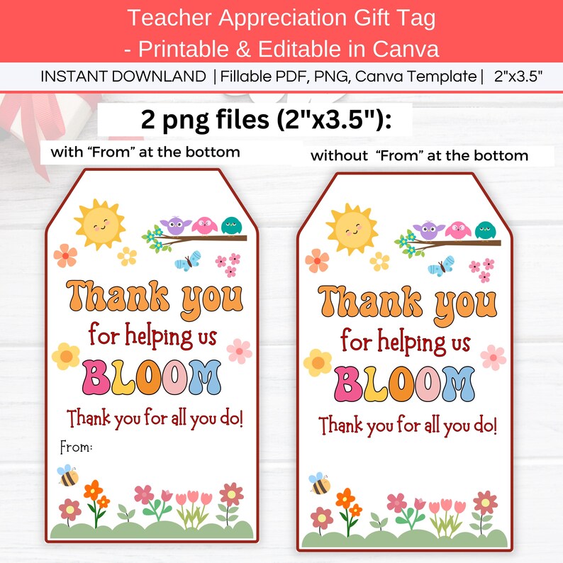 Thanks for Helping Us Bloom Tag Printable, Editable Floral Teacher ...