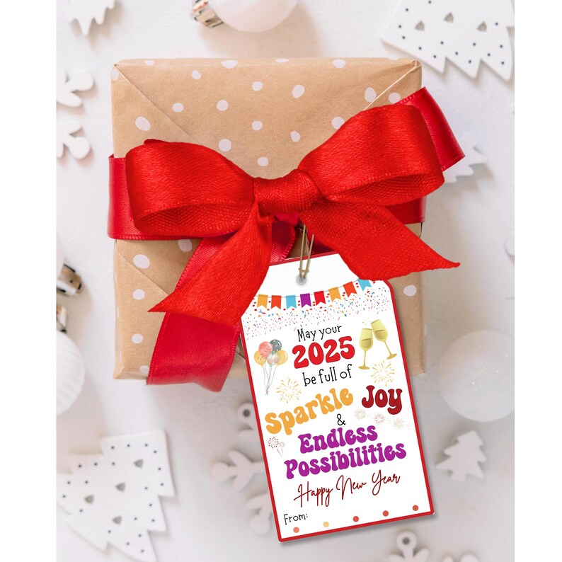 Happy New Year 2025 Gift Tags Printable, Sparkle Joy Gift Tag Editable ...