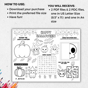 Halloween Activity Page Printable, Halloween Kids Activity Placemat ...