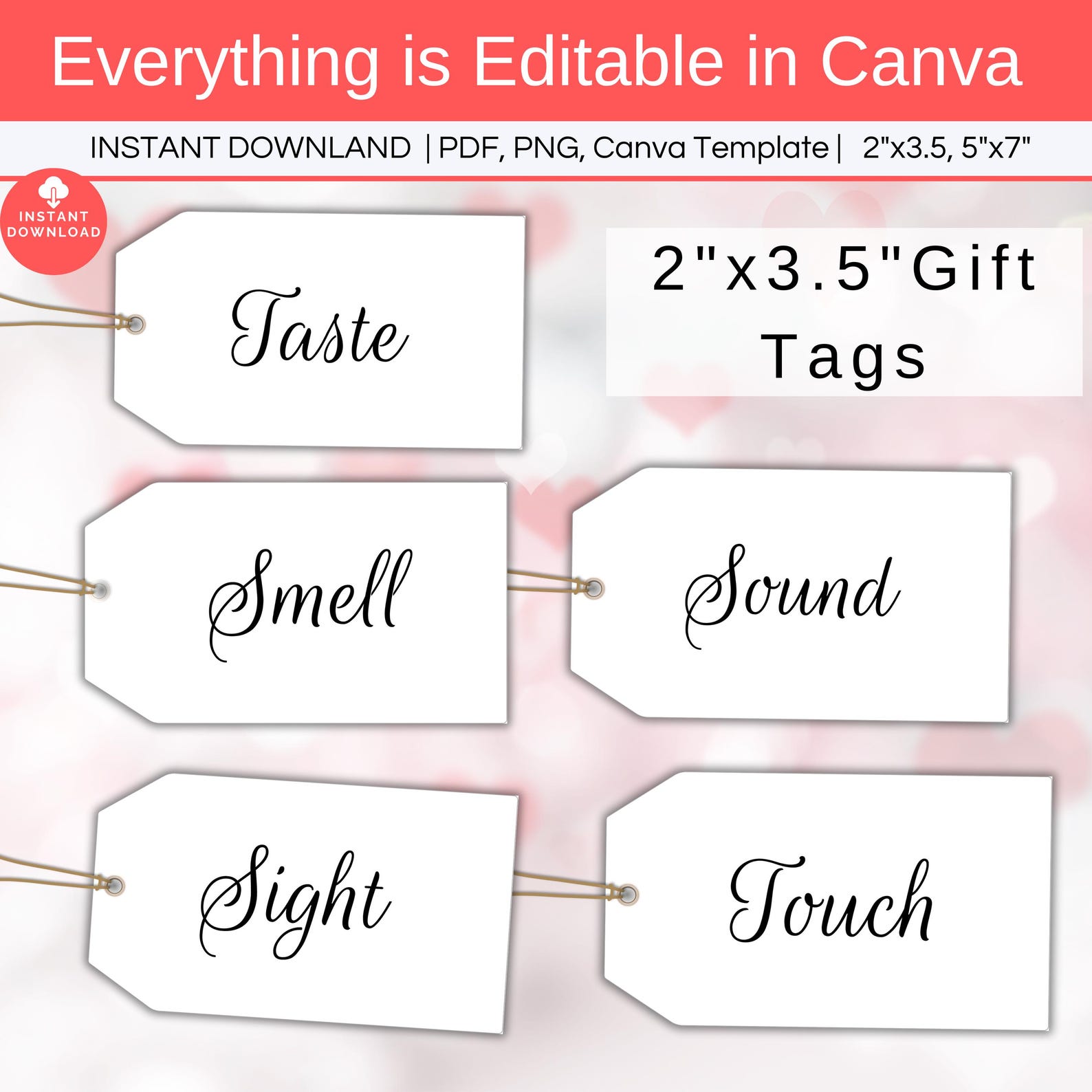 5 Senses Gift Tags Printable, Five Senses Gift Bag Labels, 5 Senses ...