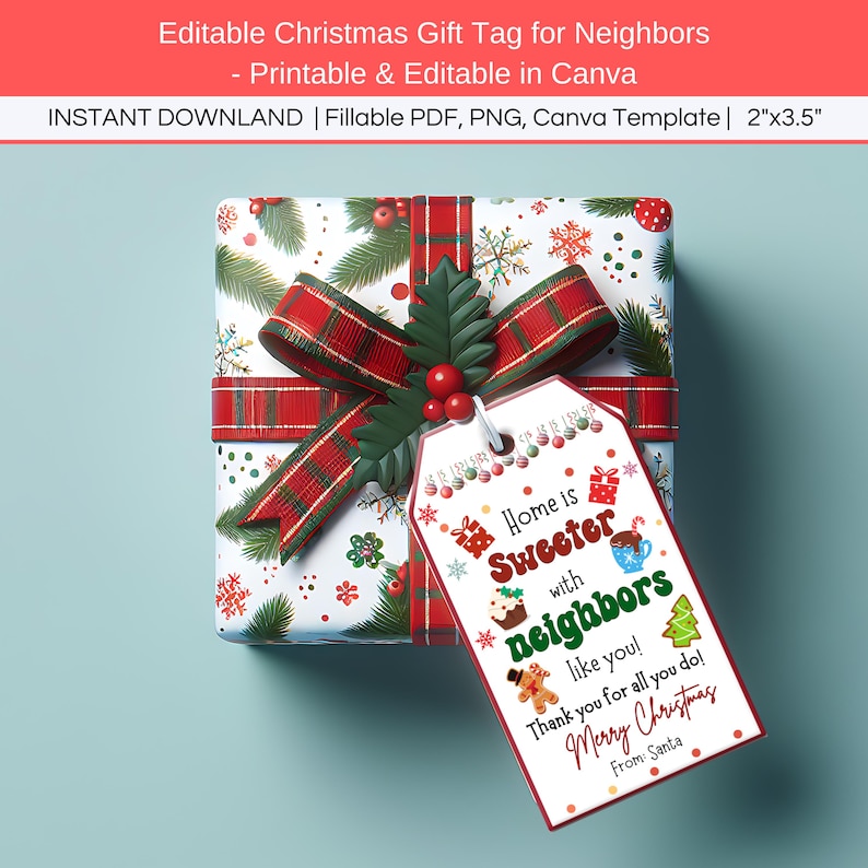 Neighbor Christmas Treat Printable Tags, Secret Santa Neighbor Gift ...