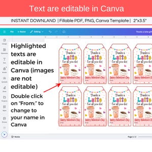 Editable Thanks A Latte Valentine Gift Tag, Coffee Valentine Gift Tag ...