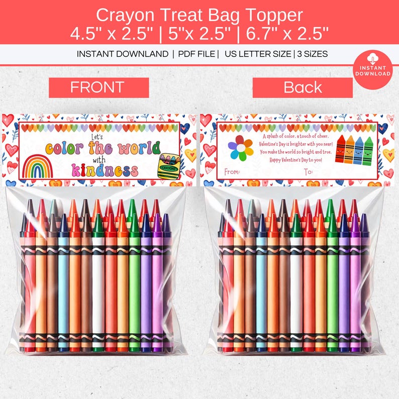 Crayon Valentine Treat Bag Topper Printable, Non Candy Valentine Goodie ...
