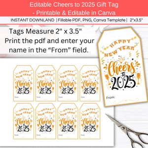 Happy New Year 2025 Favor Tags Printable, Cheers to 2025 Gift Tag ...