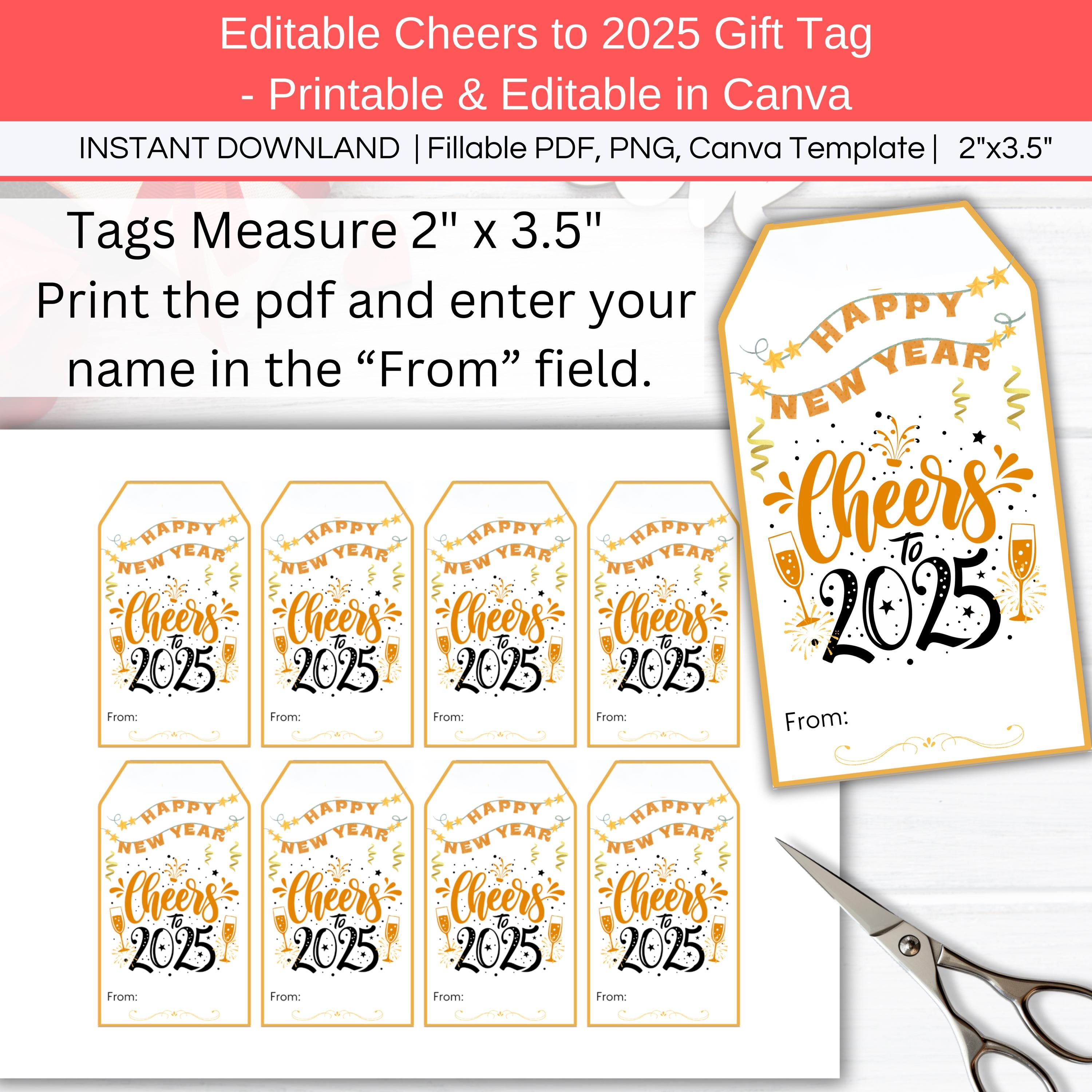 Happy New Year 2025 Favor Tags Printable, Cheers to 2025 Gift Tag ...