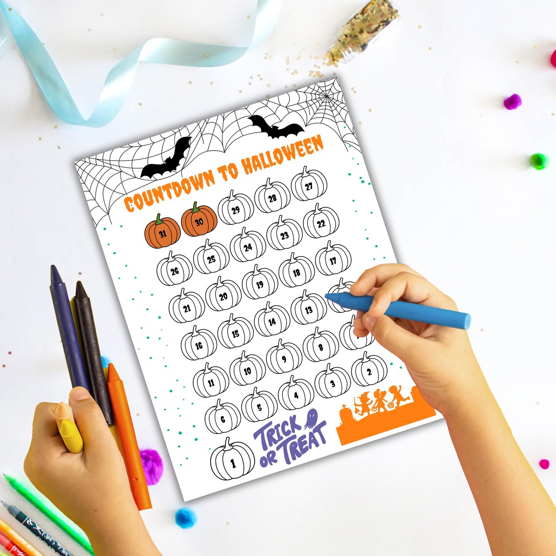 Halloween Countdown Coloring Printable Calendar, Halloween Advent ...
