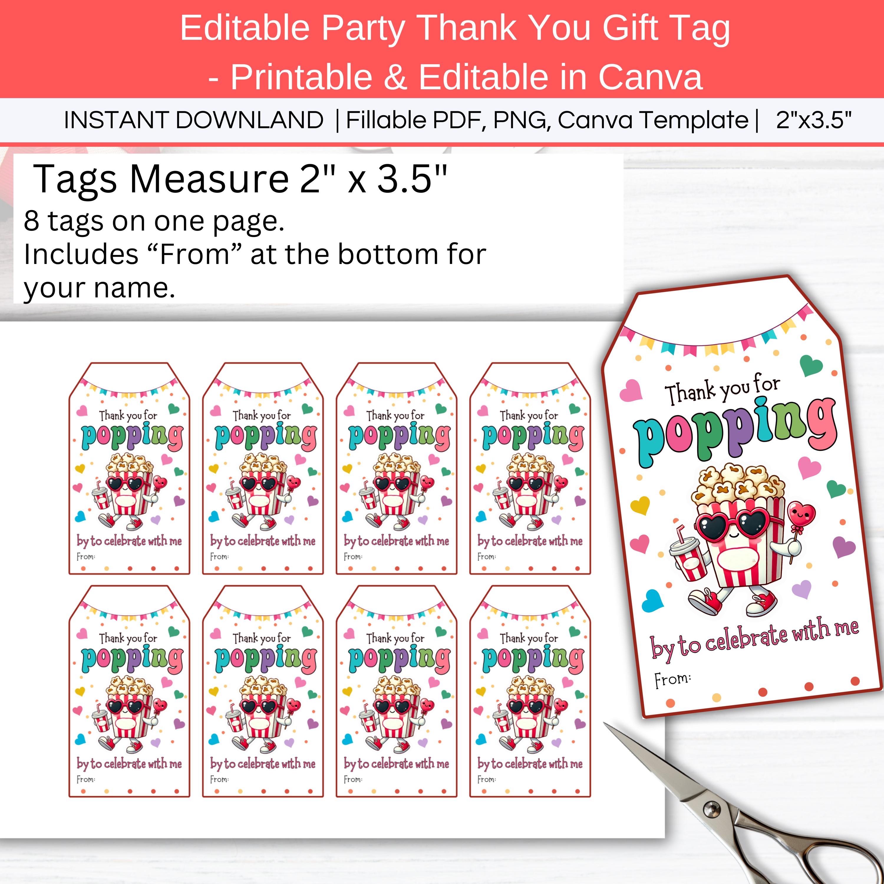 Thank You for Popping by Housewarming Party Favor Tag, Editable Kids ...