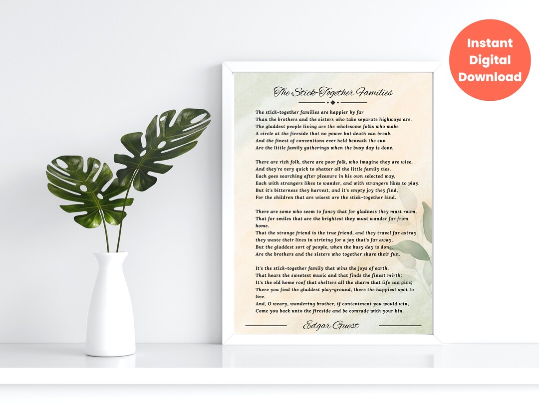 Stick-together Families by Edgar Guest Printable Typography Poem Wall ...