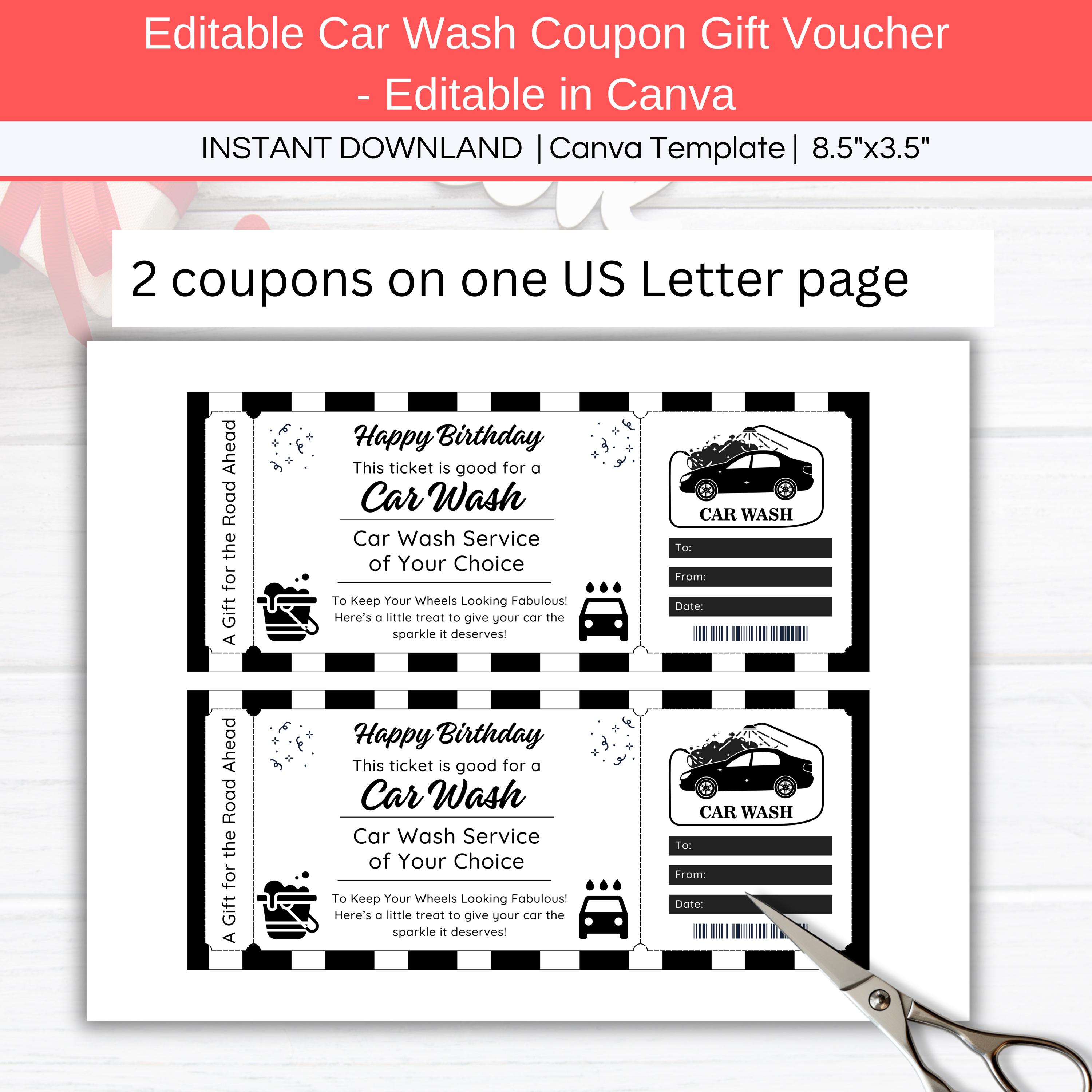 Car Wash Coupon, Editable Car Detailing Voucher Gift Certificate ...