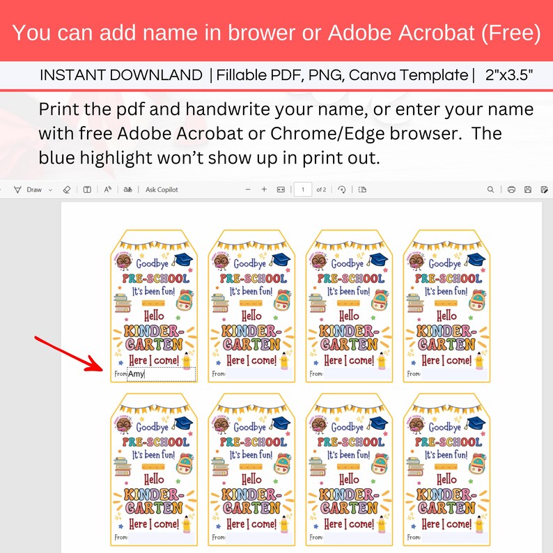 Preschool Graduate Gift Tag Printable, Goodbye Preschool Hello ...
