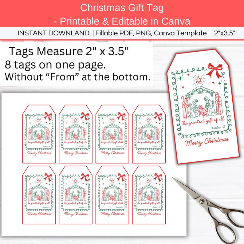 Christmas Nativity Scene Label Editable, Greatest Gift of All Printable ...