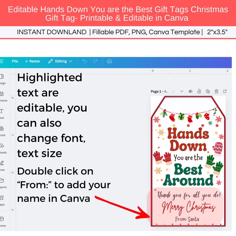 Hands Down You're the Best Tag, Editable Christmas Thank You Gift Tag ...