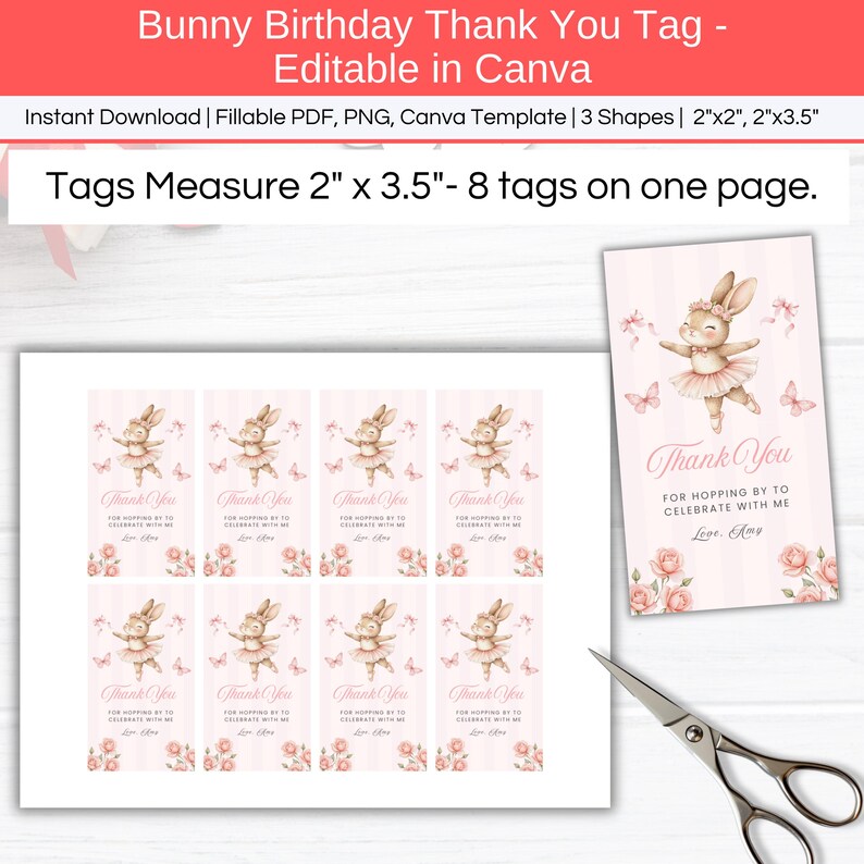 Editable Ballet Bunny Birthday Thank You Tag, Some Bunny is One Party ...