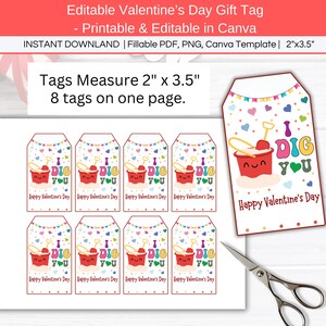 I Dig You Valentine's Day Tag Printable Gift Label, Editable Kid ...